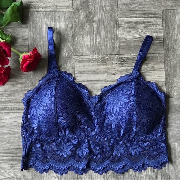 Intimates & Sleepwear | Blue Padded Lace Bralette Wire Free Bra | Poshmark